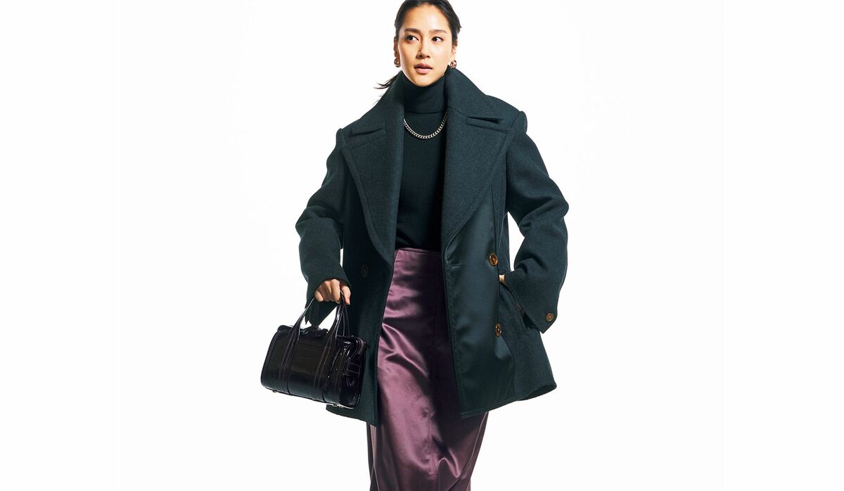 艶素材がモード感を添える「ランバン」のミディアム丈コート｜タイトボトムを合わせて、センシュアルなすっきり見せを | Precious.jp（プレシャス）